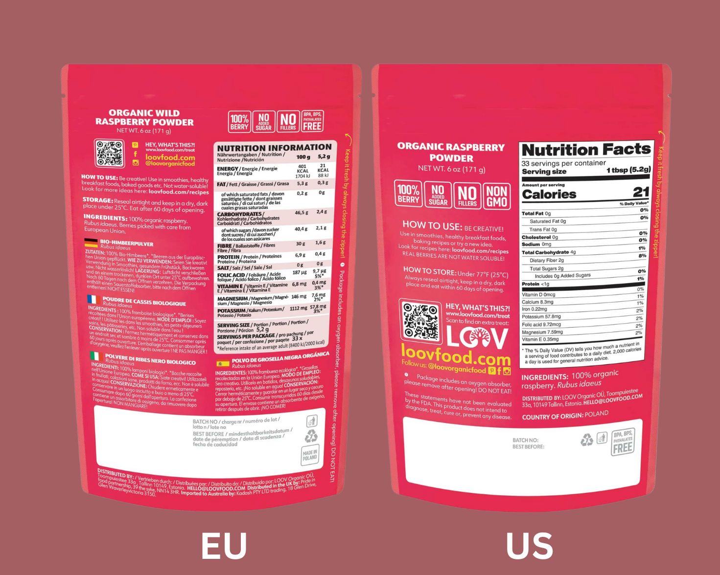 Freeze Dried Raspberries │ Berry Powder │ LOOV Organic