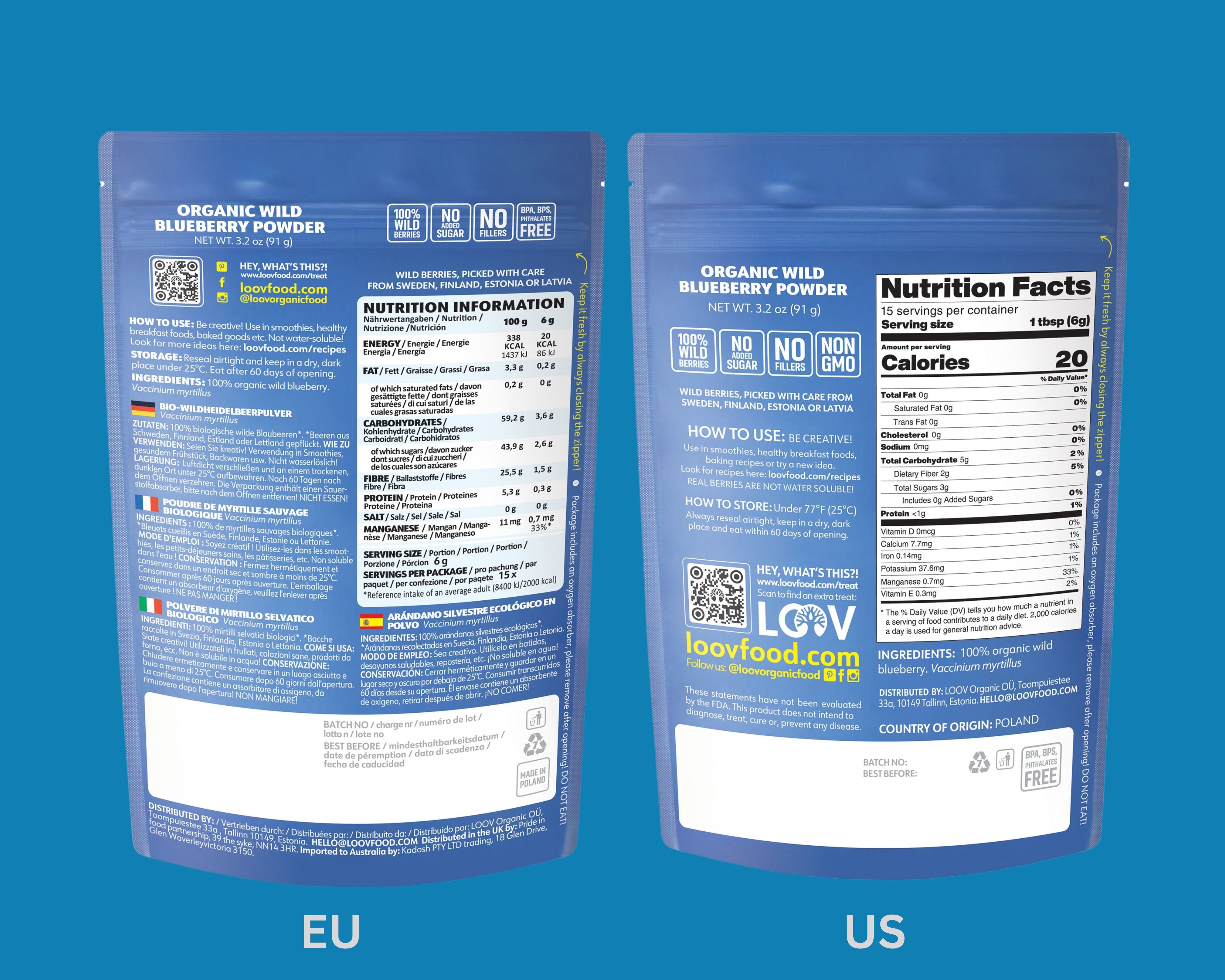 Blueberry Powder | Wild & Freeze Dried | LOOV Organic